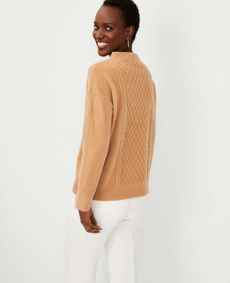 Petite Mock Neck Cable Sweater