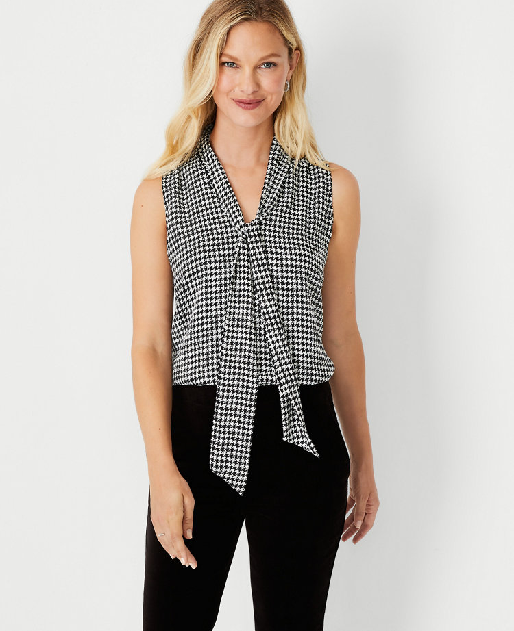 Petite Houndstooth Bow Neck Shell