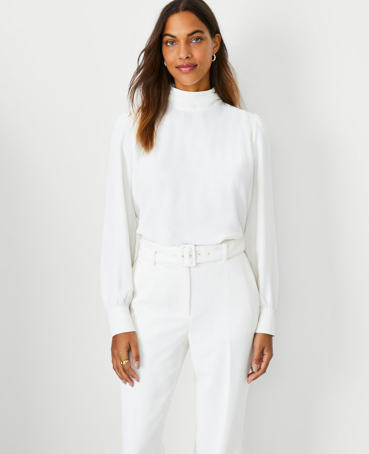 Petite Shirred Mock Neck Top