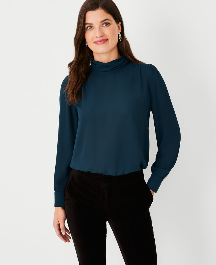 Petite Shirred Mock Neck Top