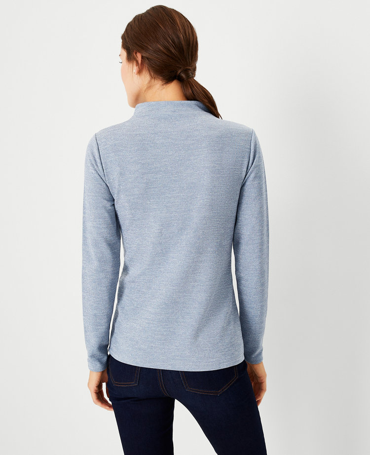 Petite Shimmer Draped Mock Neck Top