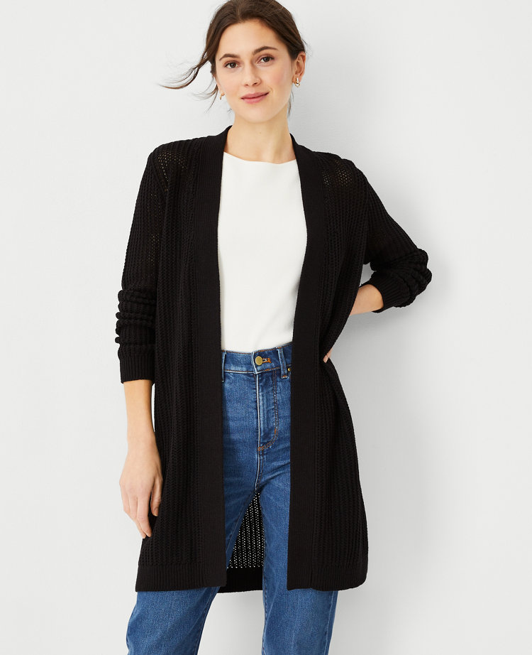 Mesh Stitch Open Front Cardigan