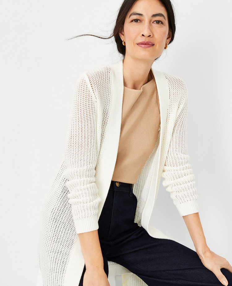 Mesh Stitch Open Front Cardigan
