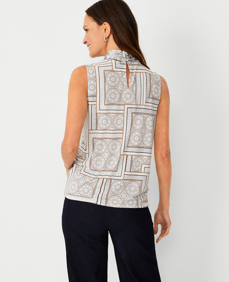 Petite Shimmer Mosaic Mixed Media Tie Neck Shell