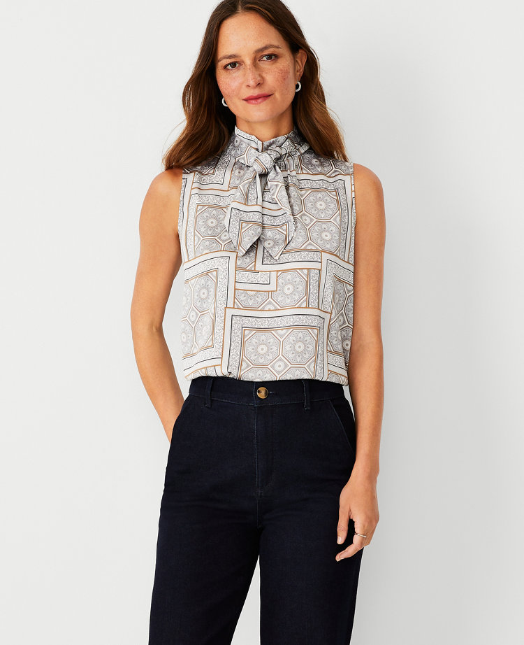 Petite Shimmer Mosaic Mixed Media Tie Neck Shell