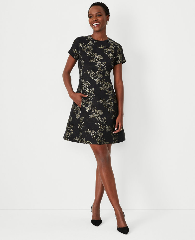 Petite Shimmer Brocade Flare Pocket Dress