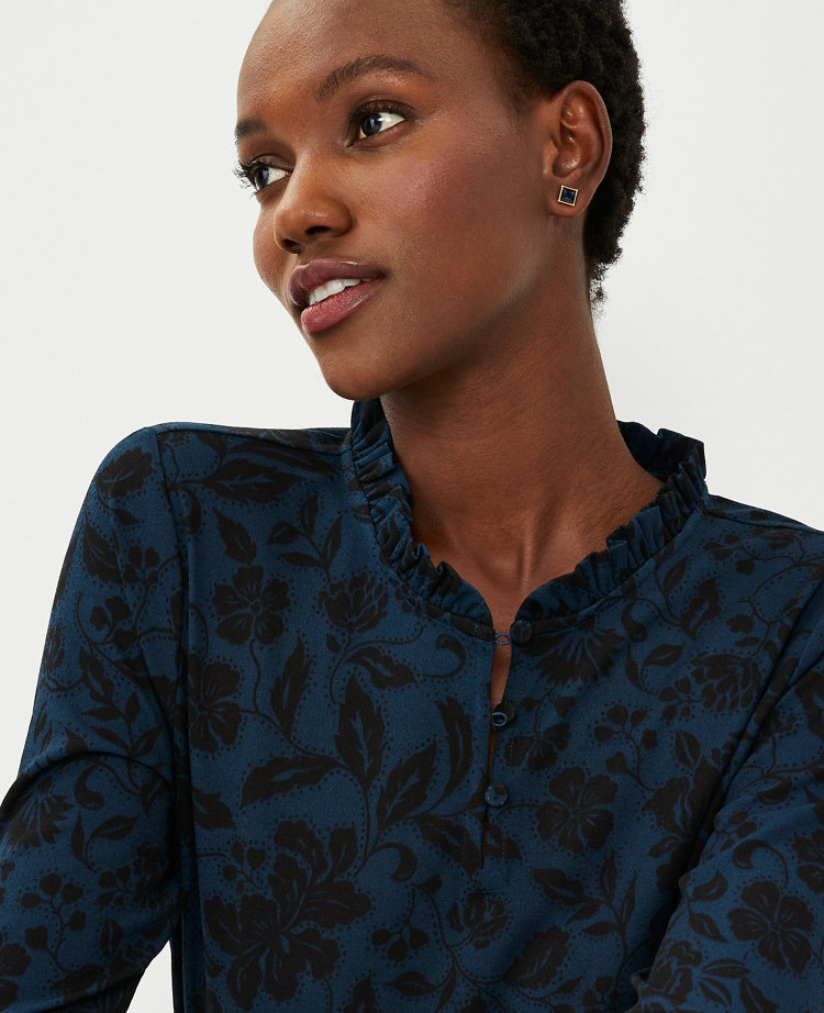 Petite Floral Ruffle Neck Top