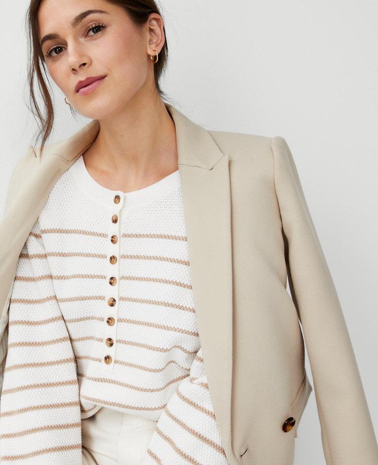 Striped Mesh Stitch Henley Sweater