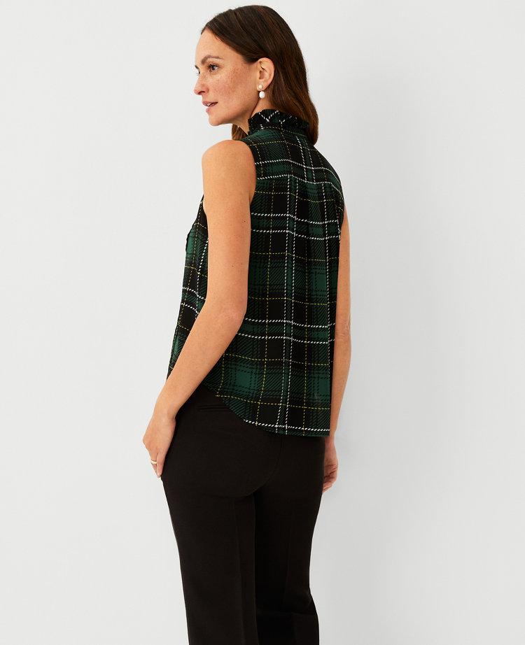 Petite Plaid Ruffle Pintucked Popover Shell