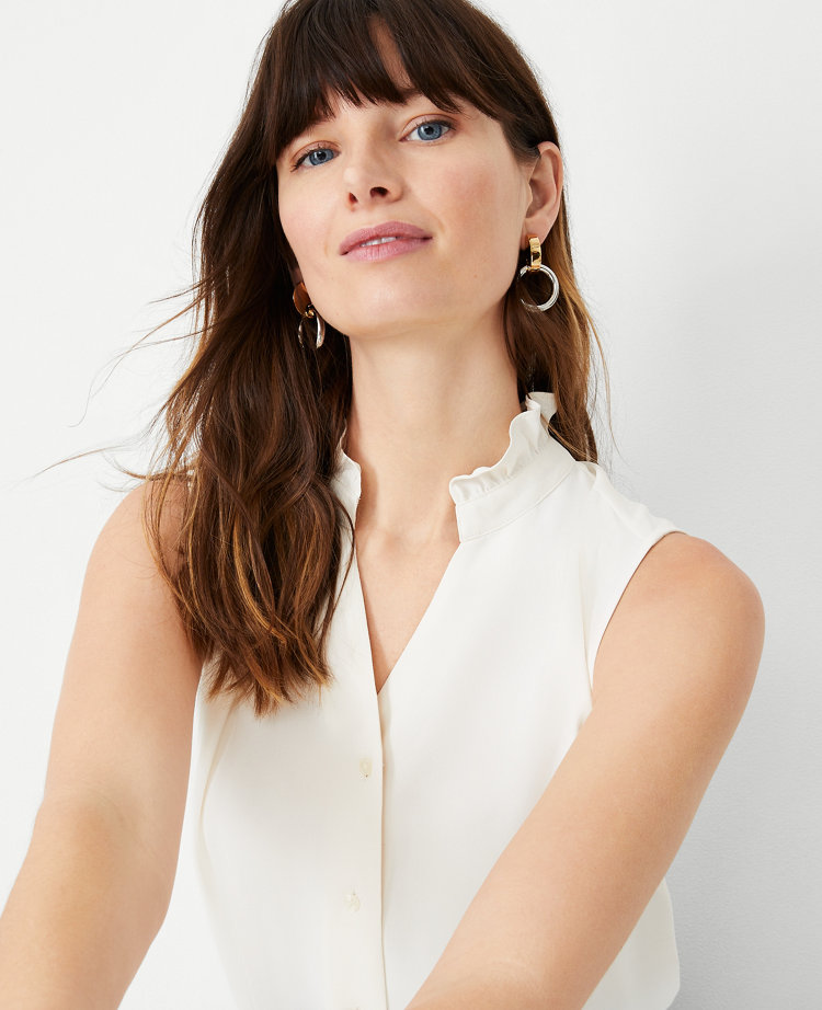 Sleeveless Ruffle Button Top