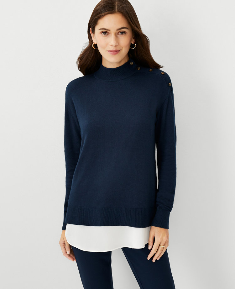 Mixed Media Shoulder Button Sweater