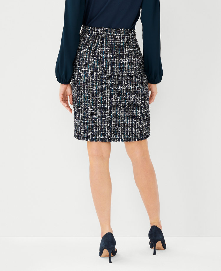 Petite Fringe Tweed Pencil Skirt