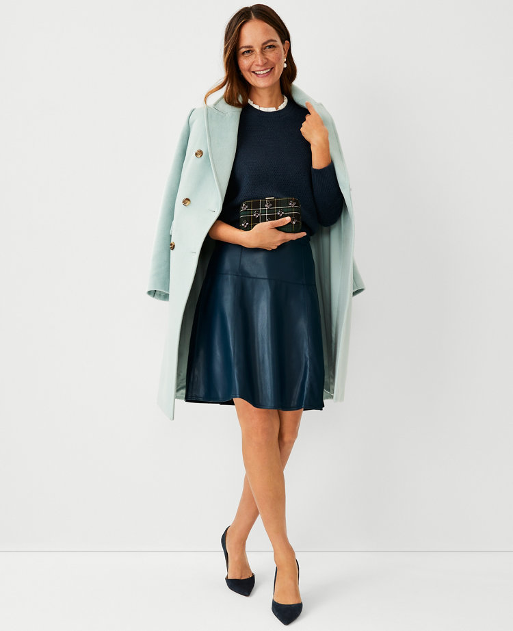 Petite Faux Leather Seamed Flare Skirt
