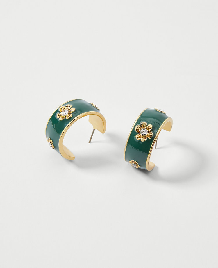 Enamel Flower Hoop Earrings
