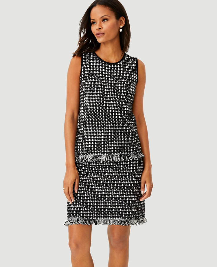 Petite Fringe Tweed Sweater Shell