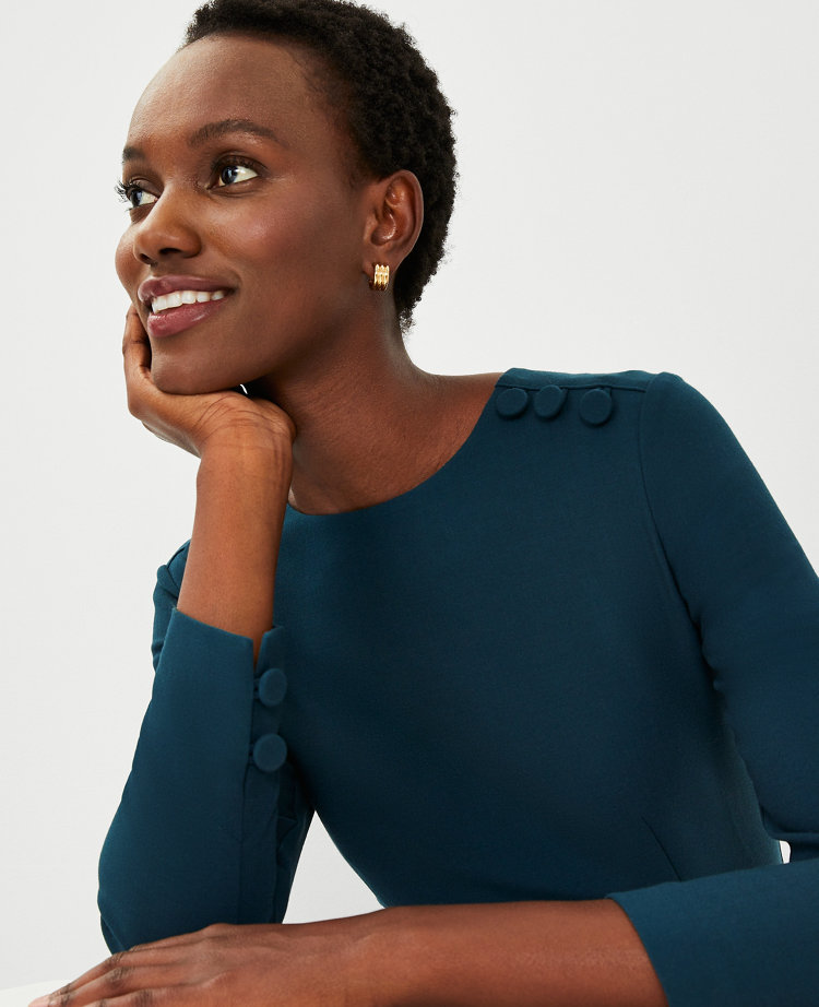 Petite Shoulder Button Sheath Dress