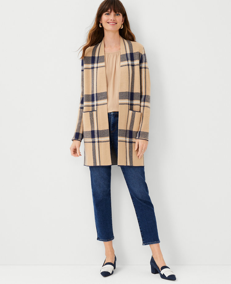 Petite Plaid Pocket Cardigan