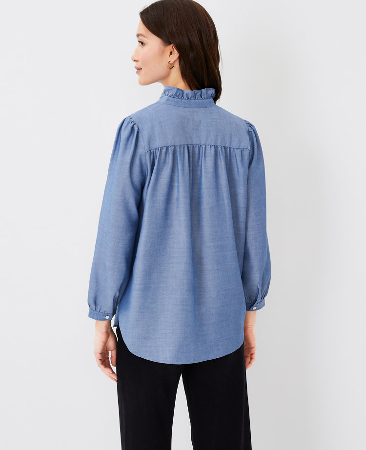Chambray Ruffle Button Top
