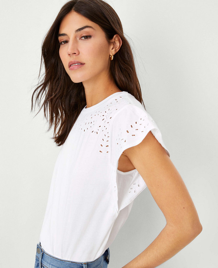 Eyelet Cap Sleeve Tee