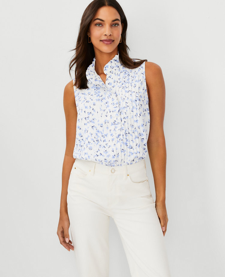 Floral Ruffle Pintucked Popover Shell