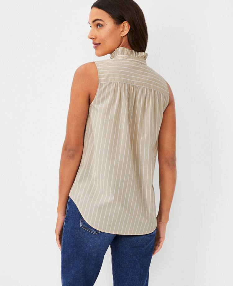 Striped Ruffle Button Front Top