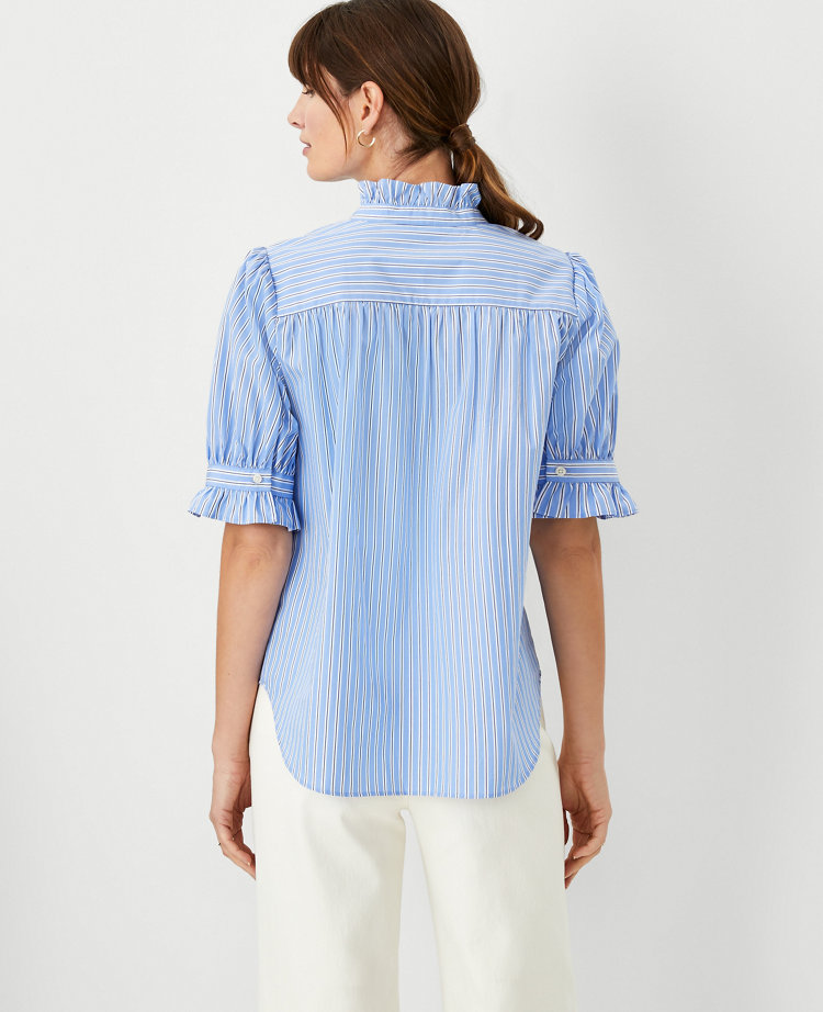 Stripe Ruffle Button Top