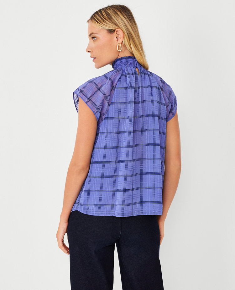 Dobby Smocked Mock Neck Top