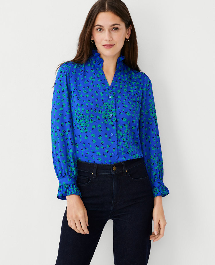 Floral Ruffle Button Top
