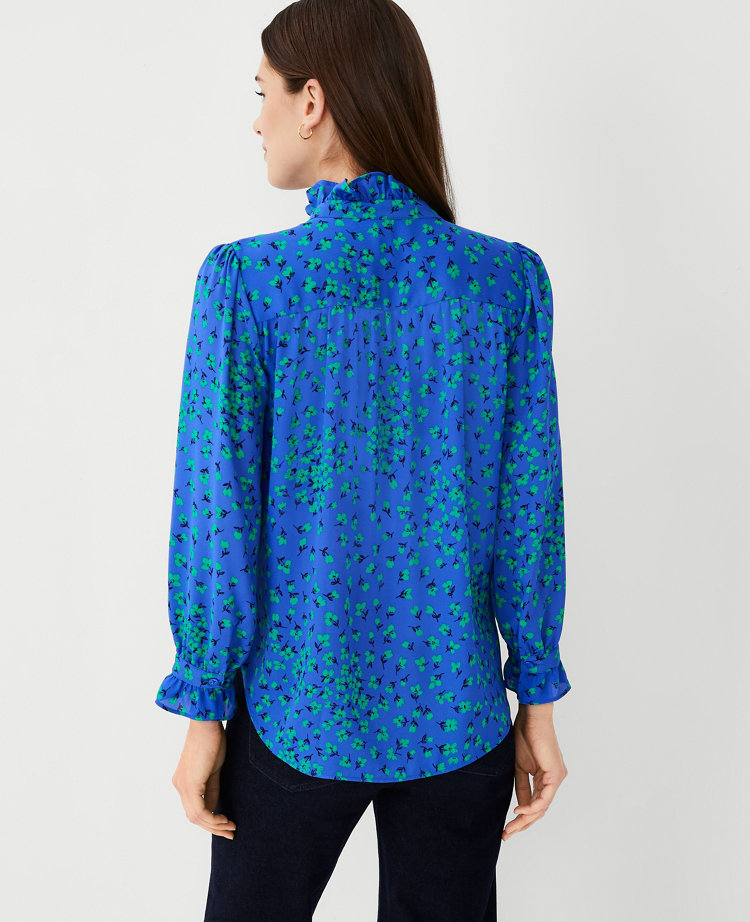 Floral Ruffle Button Top
