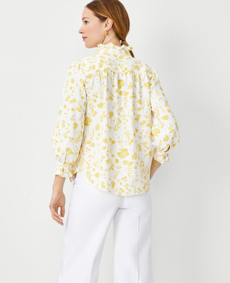 Floral Ruffle Button Top