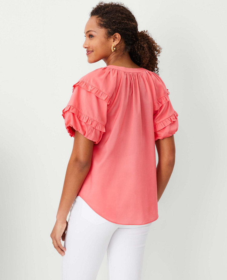 Split Neck Ruffle Sleeve Top
