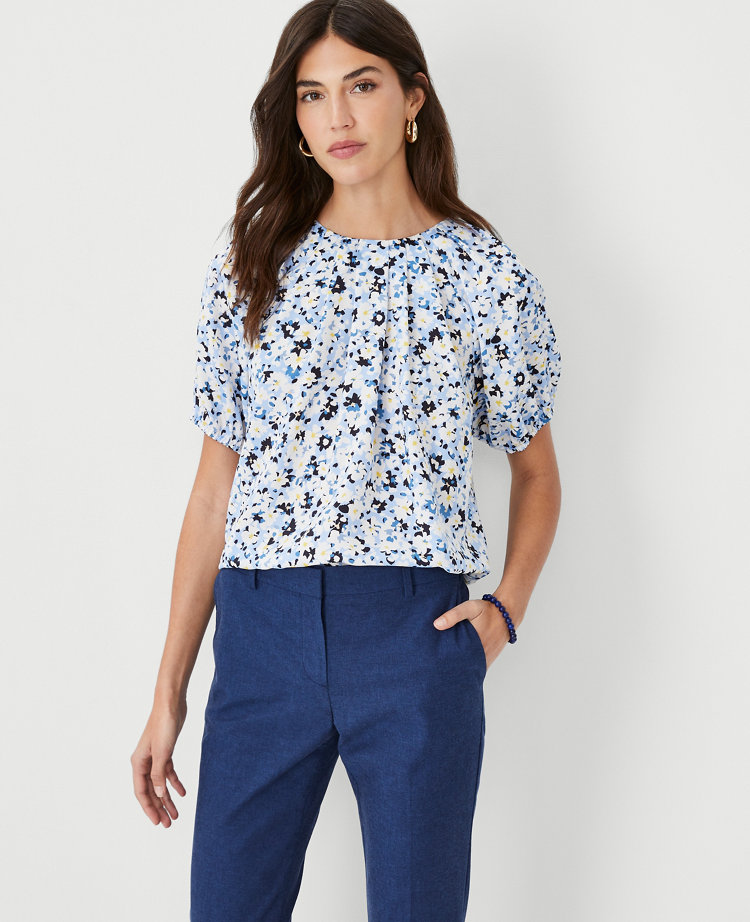 Floral Pleat Neck Top