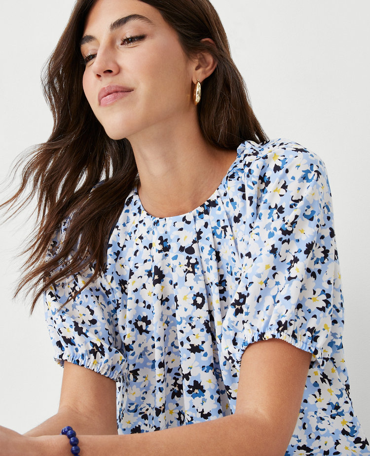 Floral Pleat Neck Top