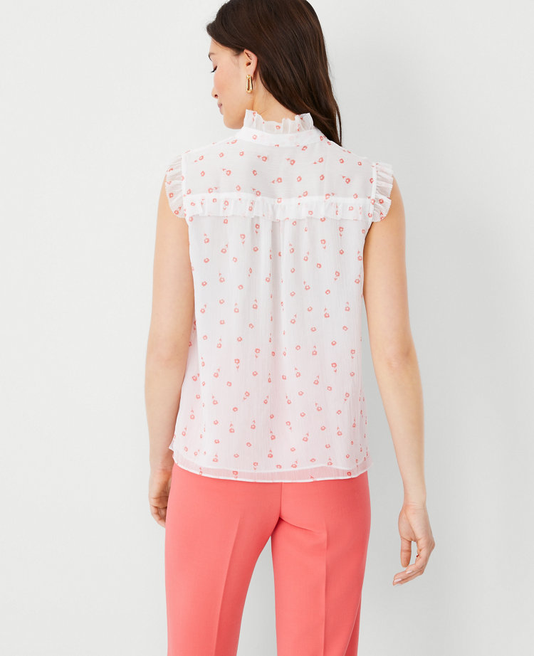 Floral Tie Neck Ruffle Yoke Top