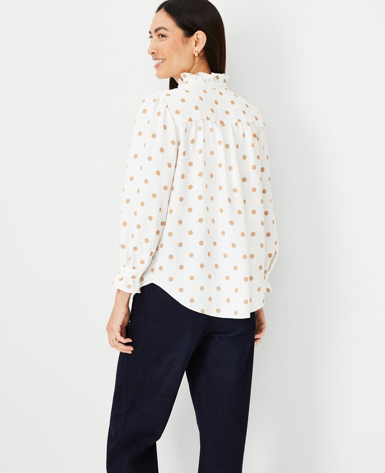 Polka Dot Ruffle Button Top