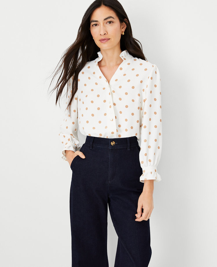 Polka Dot Ruffle Button Top