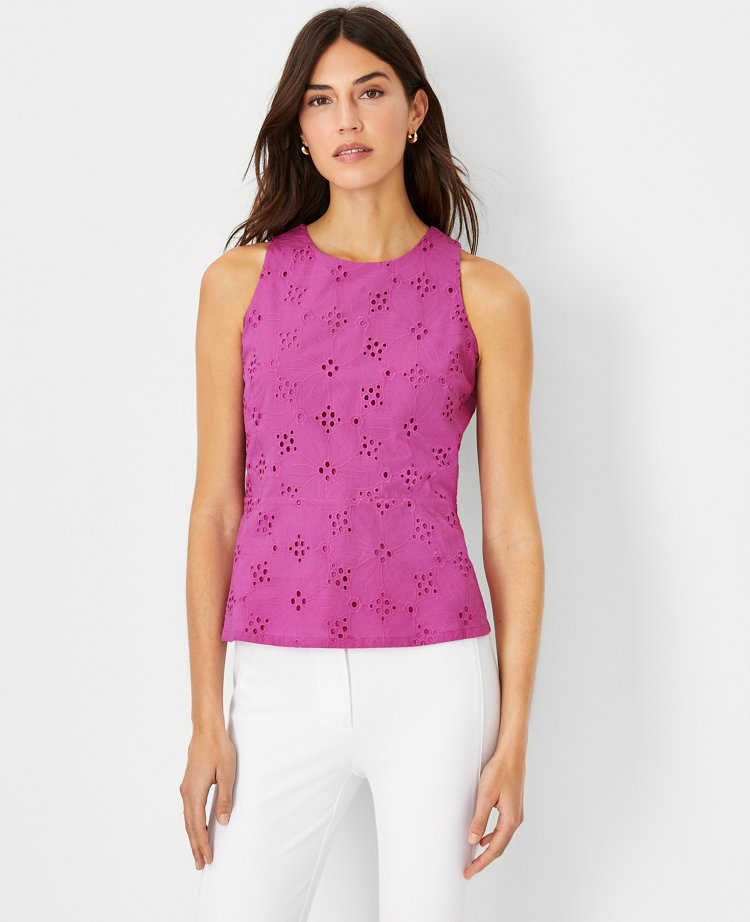 Eyelet Peplum Halter Shell