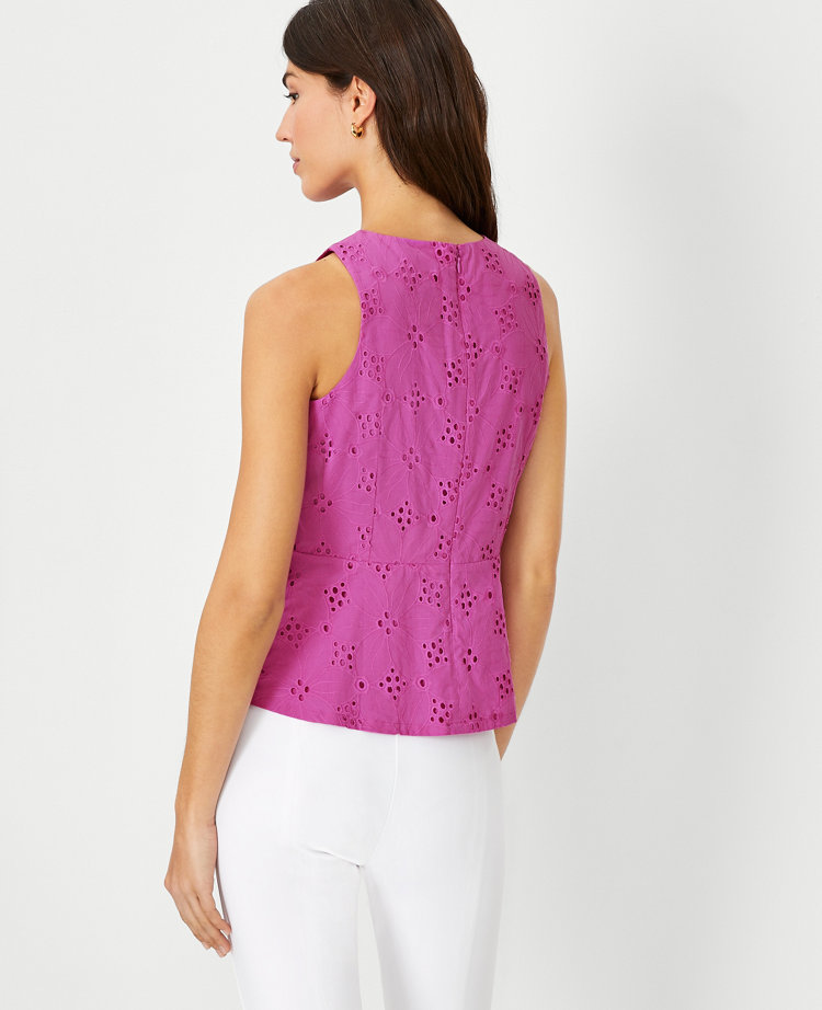 Eyelet Peplum Halter Shell