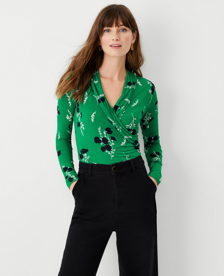 Floral Shawl Collar Wrap Top