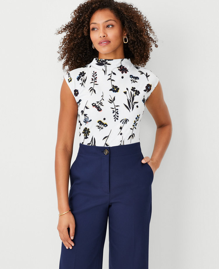 Floral Refined Stretch Mock Neck Top