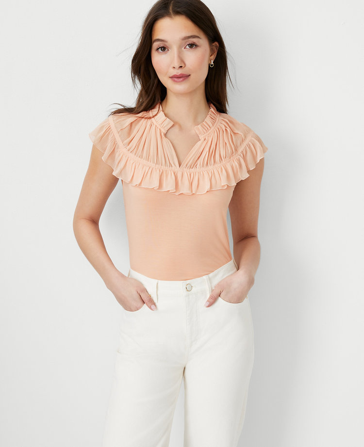 Mixed Media Ruffle Yoke Top