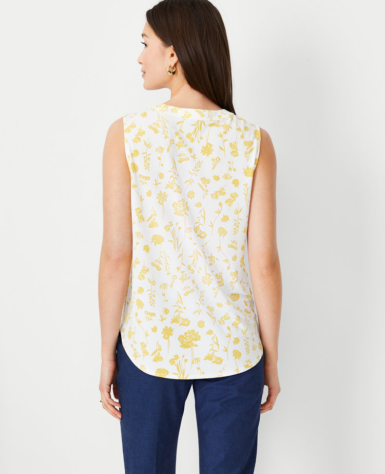 Floral Mixed Media Pleat Front Top