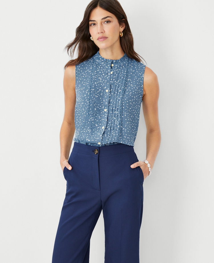 Spotted Pintucked Mixed Media Shell