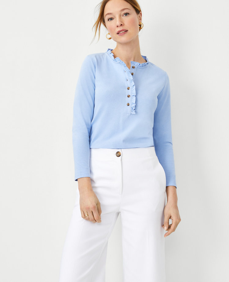 Ruffle Neck Button Top
