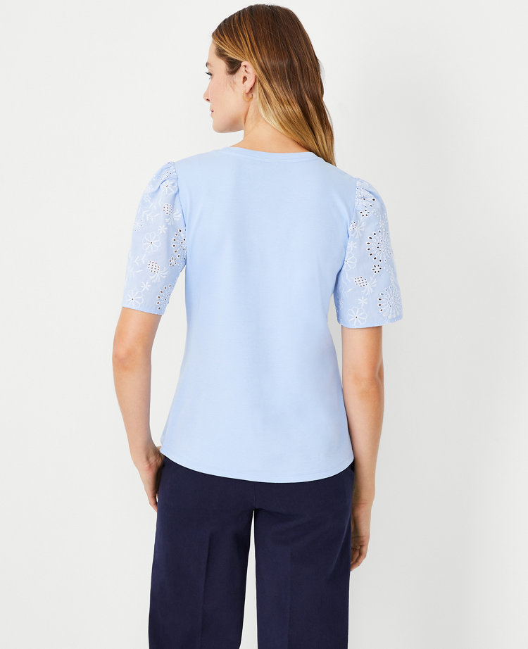 Eyelet Embroidered Sleeve Tee