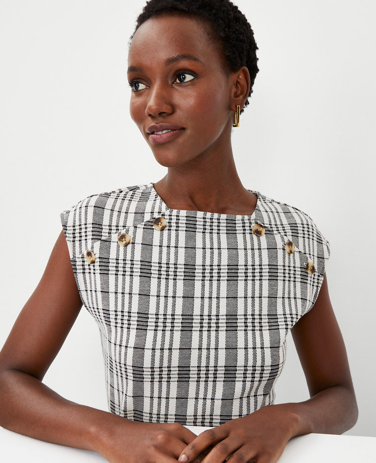 Plaid Shoulder Button Shell