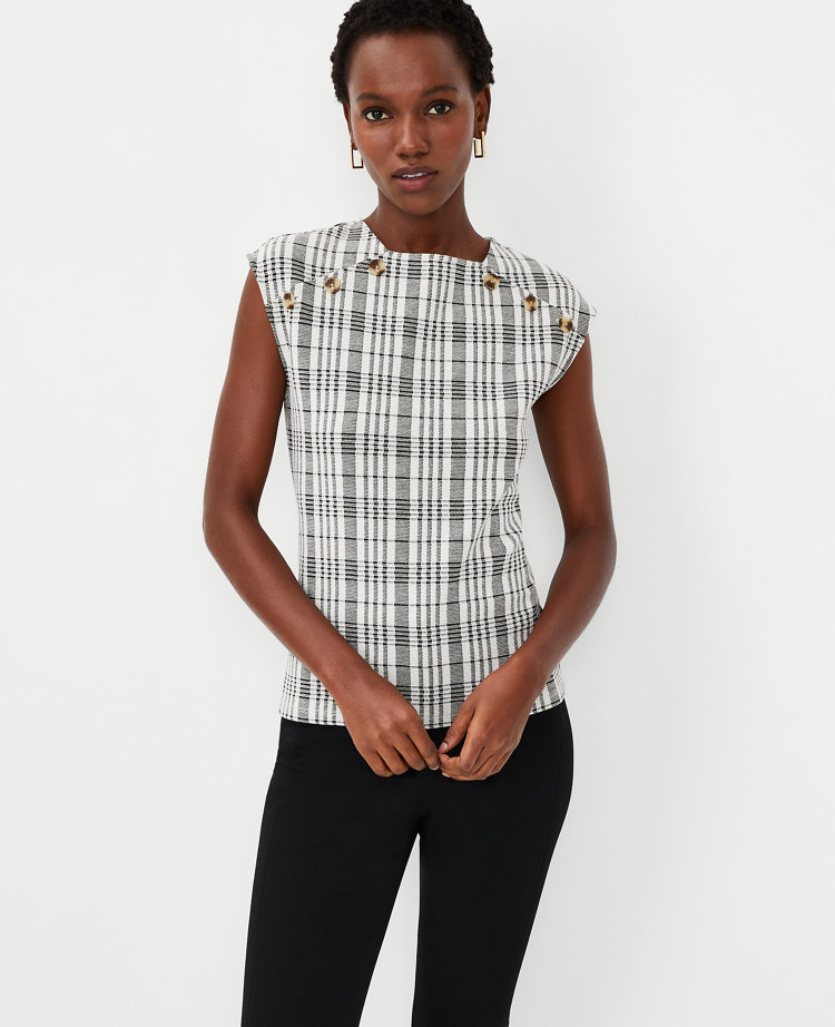Plaid Shoulder Button Shell