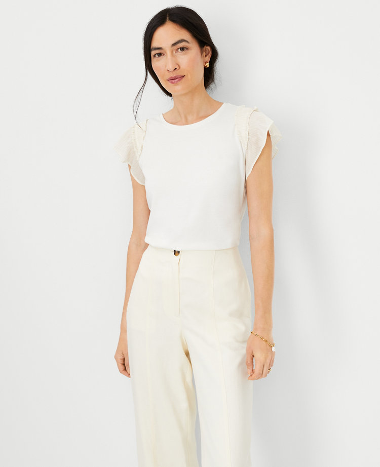 Shimmer Ruffle Flutter Sleeve Top