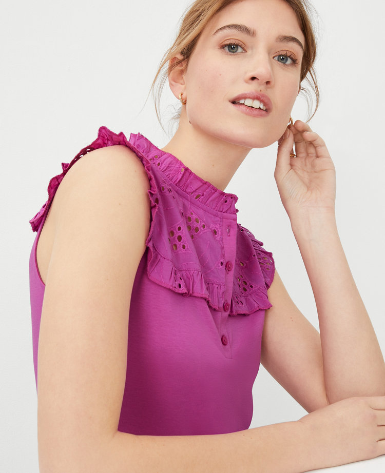 Eyelet Yoke Pima Cotton Shell