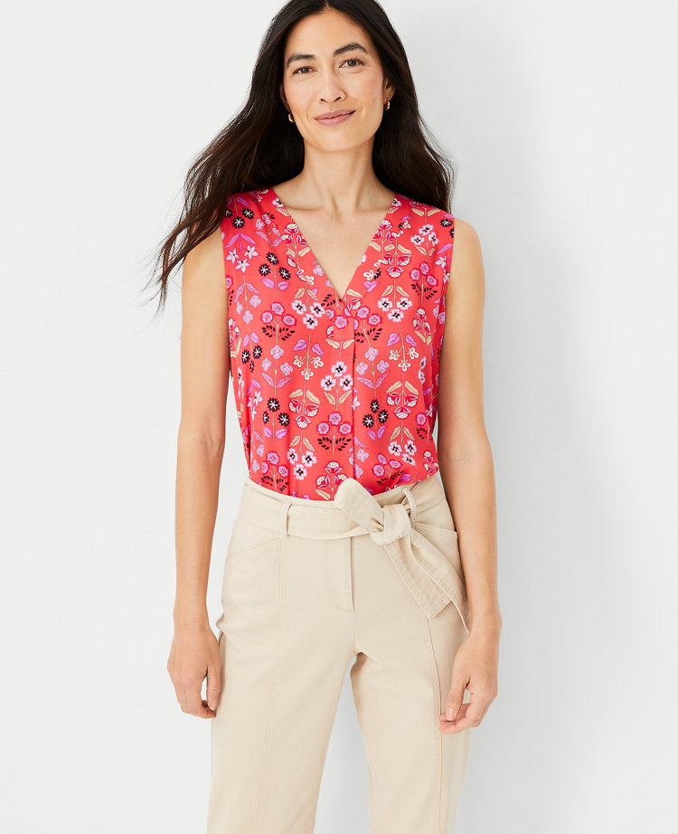 Floral Mixed Media Pleat Front Top